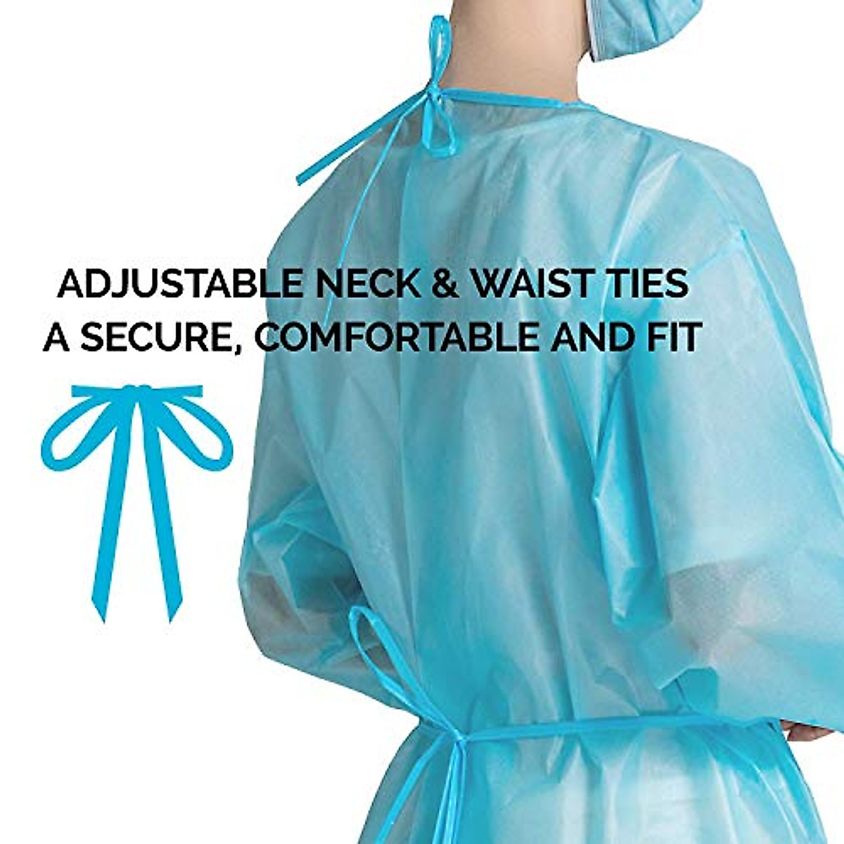100 Pack LEVEL 1 PP Disposable Isolation Gowns with Elastic Cuff, Latex-Free, Non-Woven, Fluid Resistant, Dental, Medical, Hospital, Industries, ONE SIZE FITS ALL (100 PCS=10 Bags)
