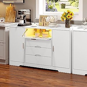YITAHOME Sideboard Buffet, Modern Buffet Cabinet Storage Cabinet with LED Lights, Freestanding Pantry Coffee Bar Cabinet 300 Ibs Capacity for Hallway, Entryway, Kitchen or Living Room, White