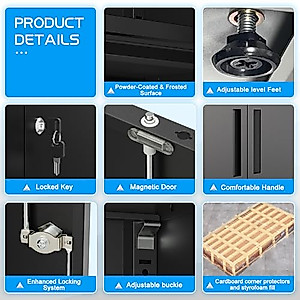 Maemttes 72" Metal Storage Cabinet with Doors and Shelves, Tall Garage Cabinets Lockable File Cabinet, Heavy-Duty Locker Cabinet Tool Cabinet for Garage, Office, Home, Kitchen (Black)