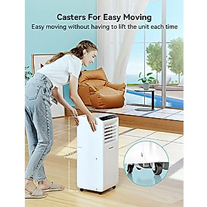 VAGKRI Portable Air Conditioners 8000 BTU 3-in-1 AC Unit with Fan & Dehumidifier, Cools up to 150 sq. ft. with Side Handles & Casters, LED Display Full-Function, Remote Control