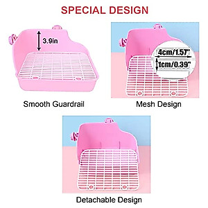 Lucky Interests 2 pcs Rabbit Litter Box, Hanging Bunny Corner Small Animal Toilet Potty Trainer with Pet Crate Bowl and Spoon, Mini Broom & Dustpan, Disposable Cage Liner for Guinea Pigs (Pink, Green)