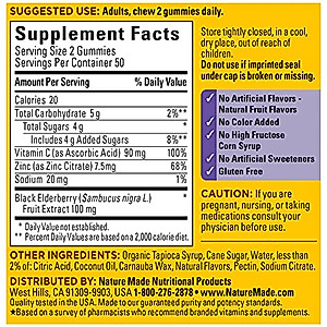 Nature Made Elderberry with Vitamin C and Zinc, Dietary Supplement for Immune Support, 100 Gummies, 50 Day Supply