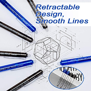 sunacme Erasable Gel Pens, Retractable Erasable Gel Pen Clicker Fine Point 0.7 mm, Smooth Ink for Writing (8 Black/8 Blue)