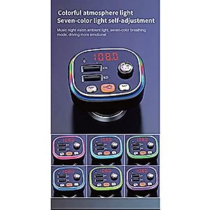 OHITEC Bluetooth5.0 FM Transmitter for Car,Bluetooth Car Adapter with Dual USB Charging Car Charger MP3 Player Support TF Card & USB Disk, 7 Colors Led Backlit Light, Hands Free Calling (C20)