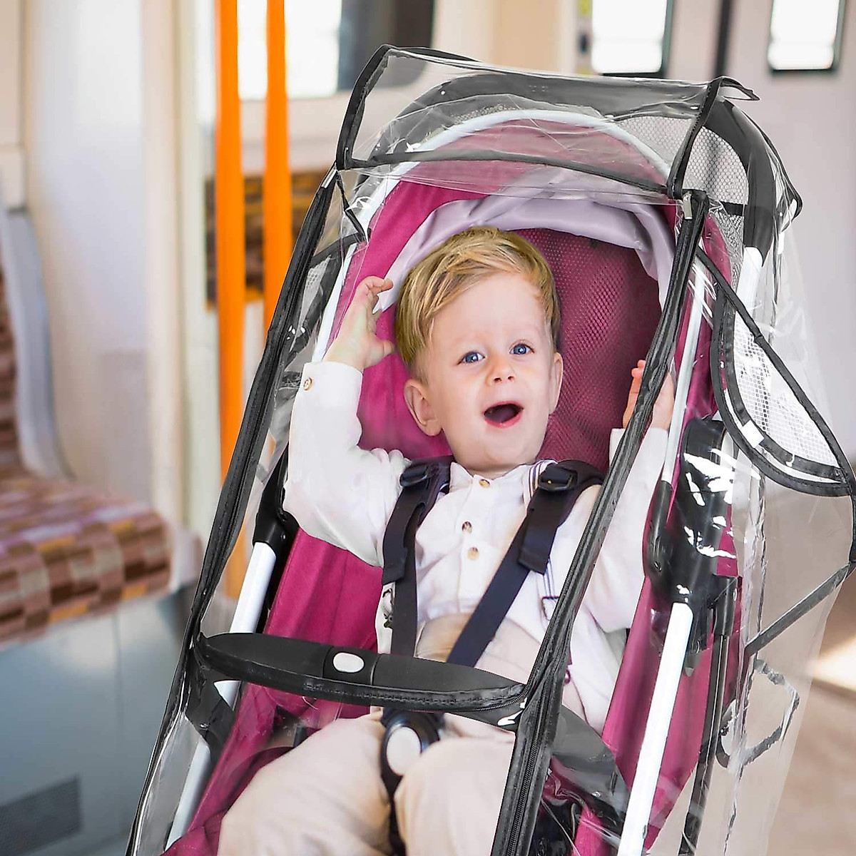 Universal Stroller Rain Cover, Double Door Design & Large Storage Baby Stroller Weather Shield, Waterproof Stroller Cover, Food Grade EVA, Eye Protect (L)