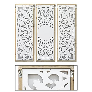 CASOLLY Carved Wood Wall Decor,Floral-Patterned Wooden Panels (Set of 3),Decorative Carved Wall Sculpture,39"x36"x1",for Living Room Bedroom Entrance Hall