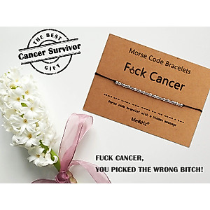 Fuck Cancer Morse Code Bracelet Stainless Steel Unique Cancer Patient Survivor Cheer Up Uplifting Inspirational Encouragement Gift ID Bracelet for Women Men Mother Wife Grandma