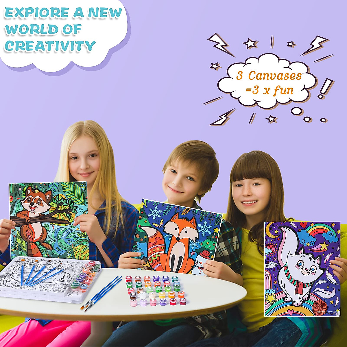 Wings Giant Paint by Numbers Framed, 3 Pack Painting Kit for Kids DIY Printed Canvas, Paint by Numbers for Kids Ages 8-12 9-12 4-8, Christmas Gift for Kids, Art Supplies & Arts and Crafts for Kids