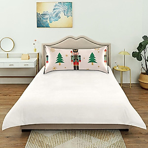 Christmas Tree Nutcracker Pillow Covers Silk Pillowcase for Soft Breathable Smooth Cooling Satin Pillowcase Standard Size Pillow Case for Women Hot Sleepers, Night Sweats Bed (20x26 Inch)