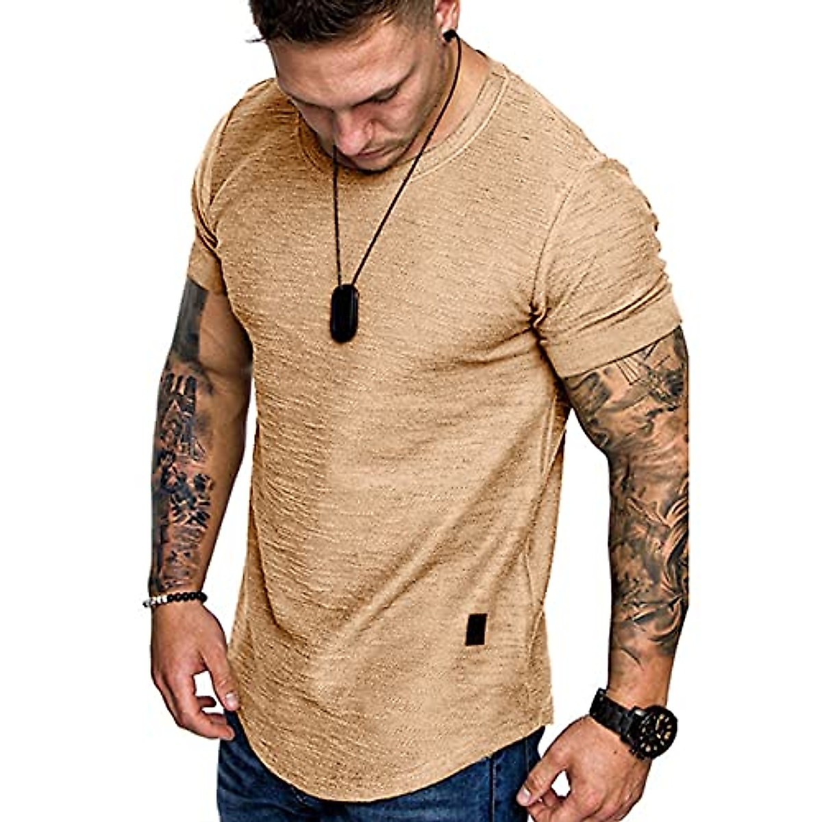 Fashion Mens T Shirt Muscle Gym Workout Athletic Shirt Cotton Tee Shirt Top Large