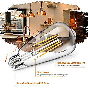 4-Pack Vintage 8W LED Edison Bulbs, 100W Equivalent, E26 Base ST64 LED Filament Light Bulbs Warm White 3000K High Brightness 1400Lumens, Antique Style Clear Glass for Home Bedroom Office, Non-Dimmable