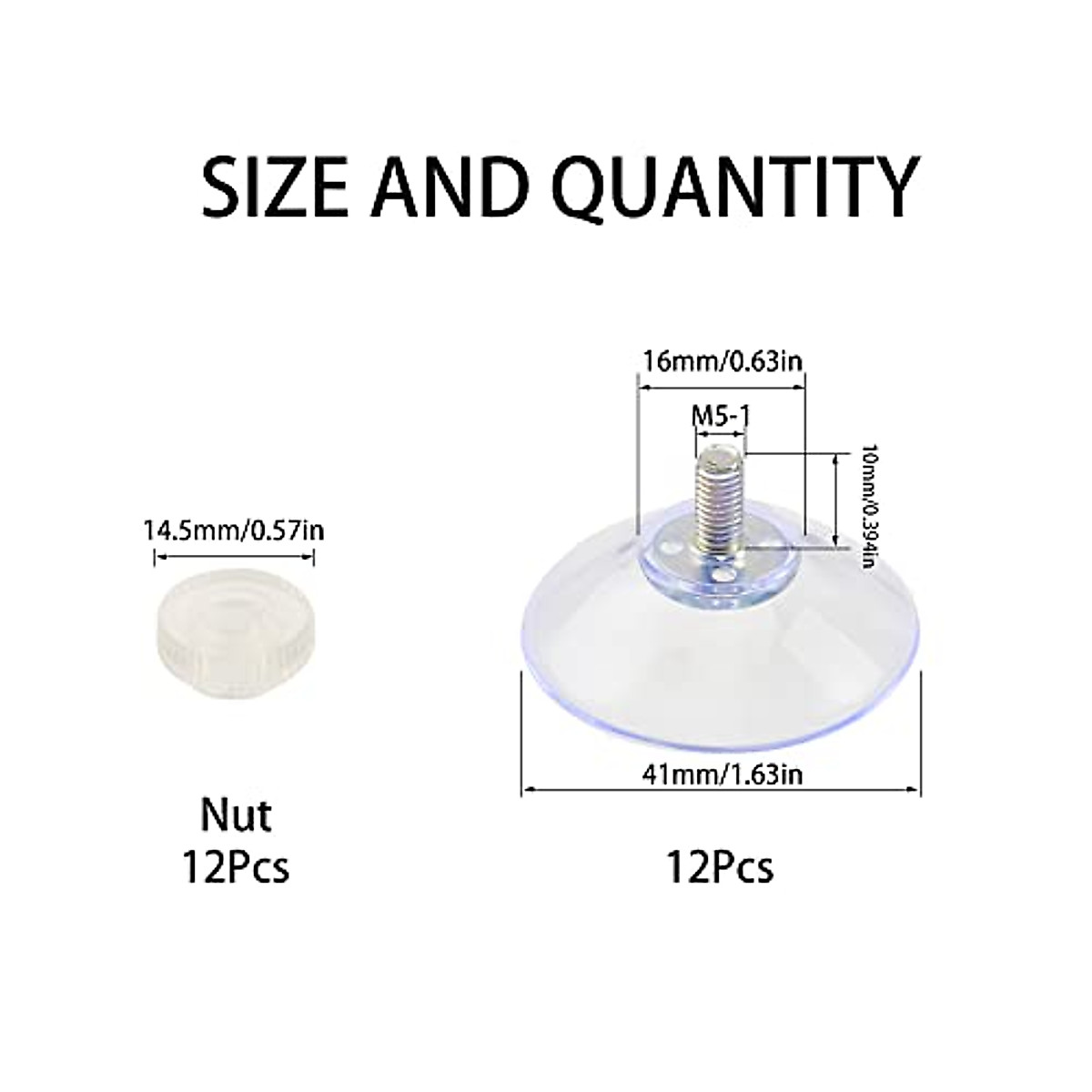 Rrina 12Pcs PVC Suction Cups with Screws M5 Thread Transparent 1.6" Diameter Sucker Cup with Knurled Nut for Bathroom Kitchens