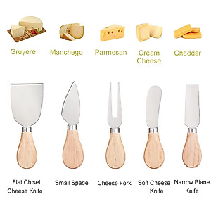 Samilcsp Cheese Knife Set for Charcuterie Board Accessories, Stainless Steel Spreader Knife Set with Serving Tongs, Spoons, Forks, Honey Dippers, Bamboo Picks for Cheese Board