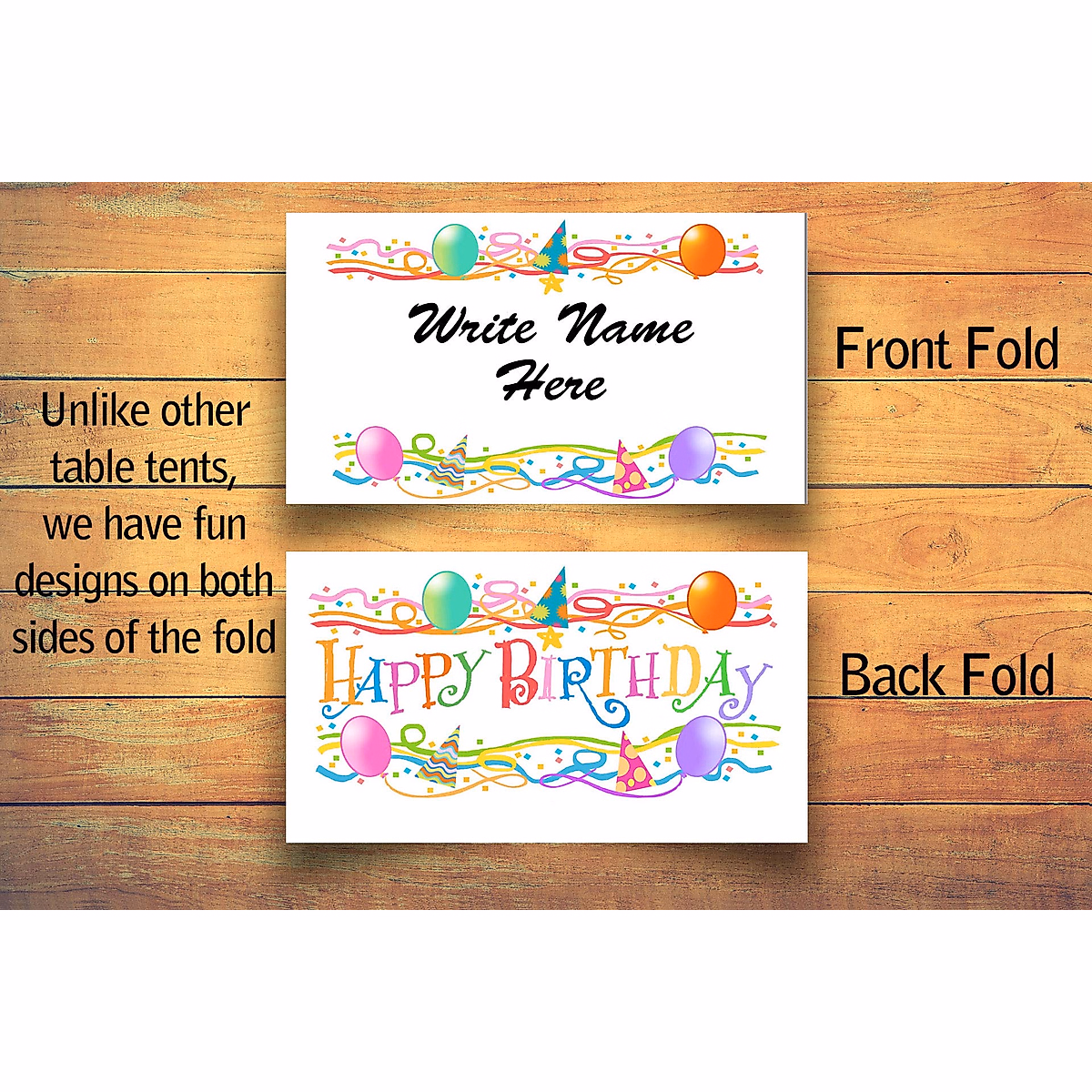 Stonehouse Collection Birthday Party Place Cards - 25 Happy Birthday Guest Seating Name Cards - Party Table Tents - Name Cards (Balloons & Confetti)