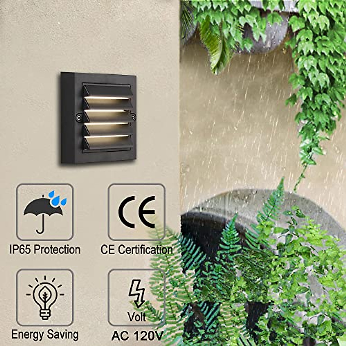 ZONK Step Lights Outdoor Indoor 120V, Waterproof LED Wall Mount Stair Lights, Plastic Landscape Staircase Deck Lighting, 4000K, Black Finish