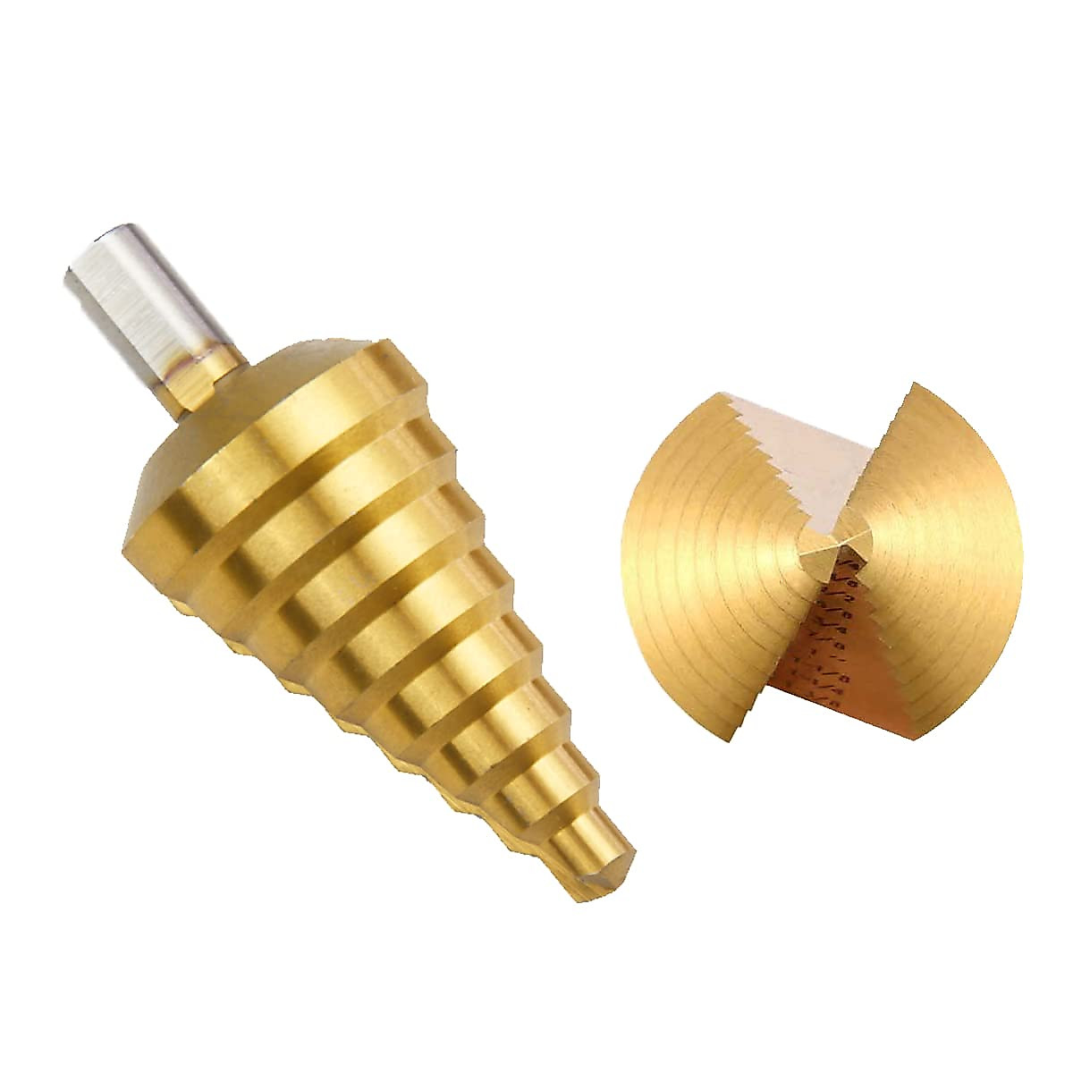 YENJO 6 Pcs HSS Step Drill Bits Set & Automatic Center Punch, Titanium-Plated High Speed Steel Drill Bits Set with Aluminum Case, Multiple Hole Stepped Up Bits Kit for Plastic, Wood, Metal