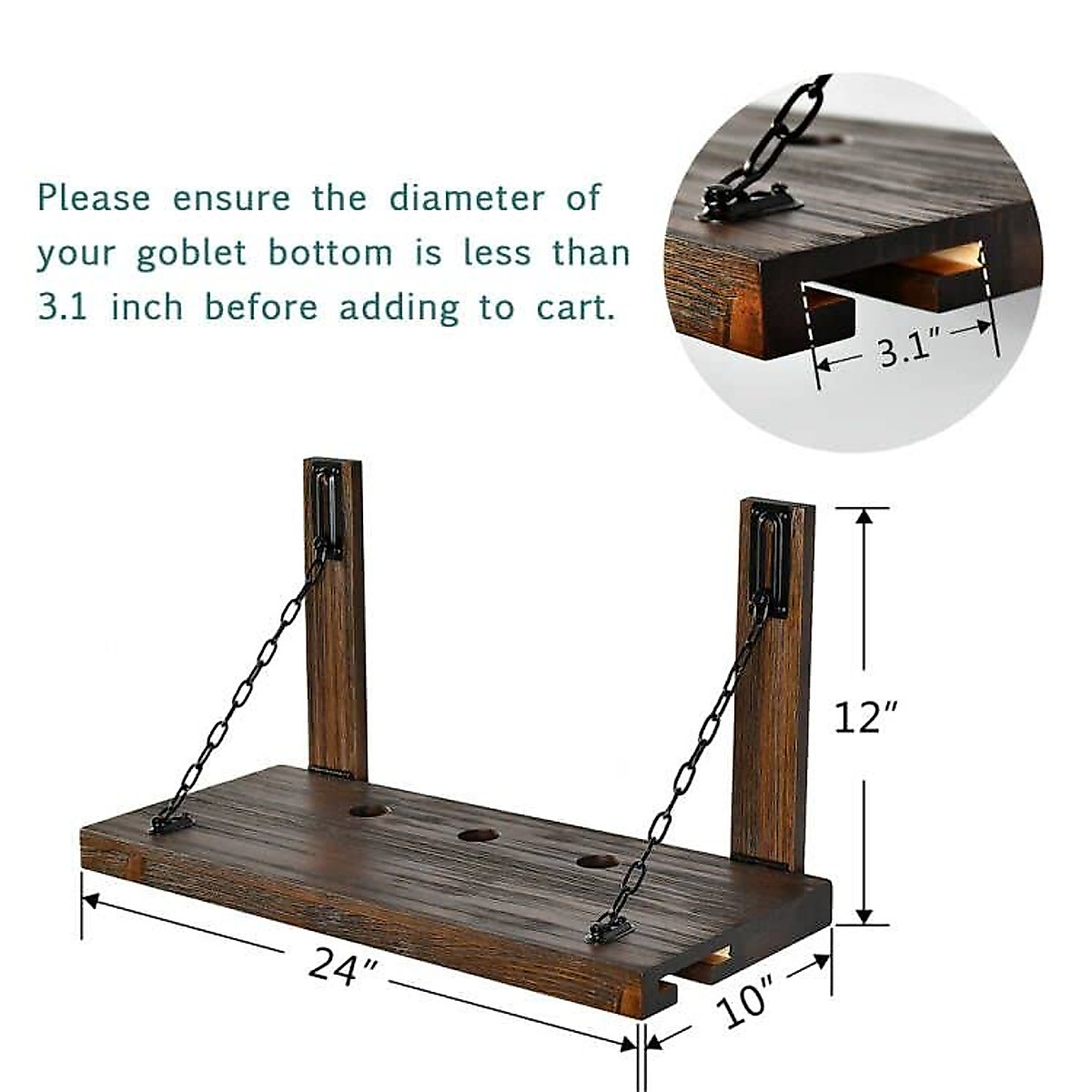 Wall Mounted Wine Rack with Glass Holder, Floating Wine Shelf for Kitchen, Rustic Pine Wood