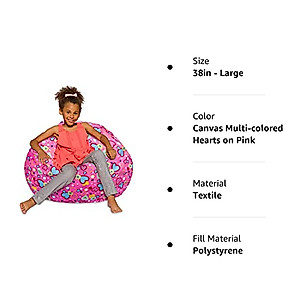 Posh Creations Bean Bag Chair for Kids, Teens, and Adults Includes Removable and Machine Washable Cover, Canvas Multi-Colored Hearts on Pink, 38in - Large