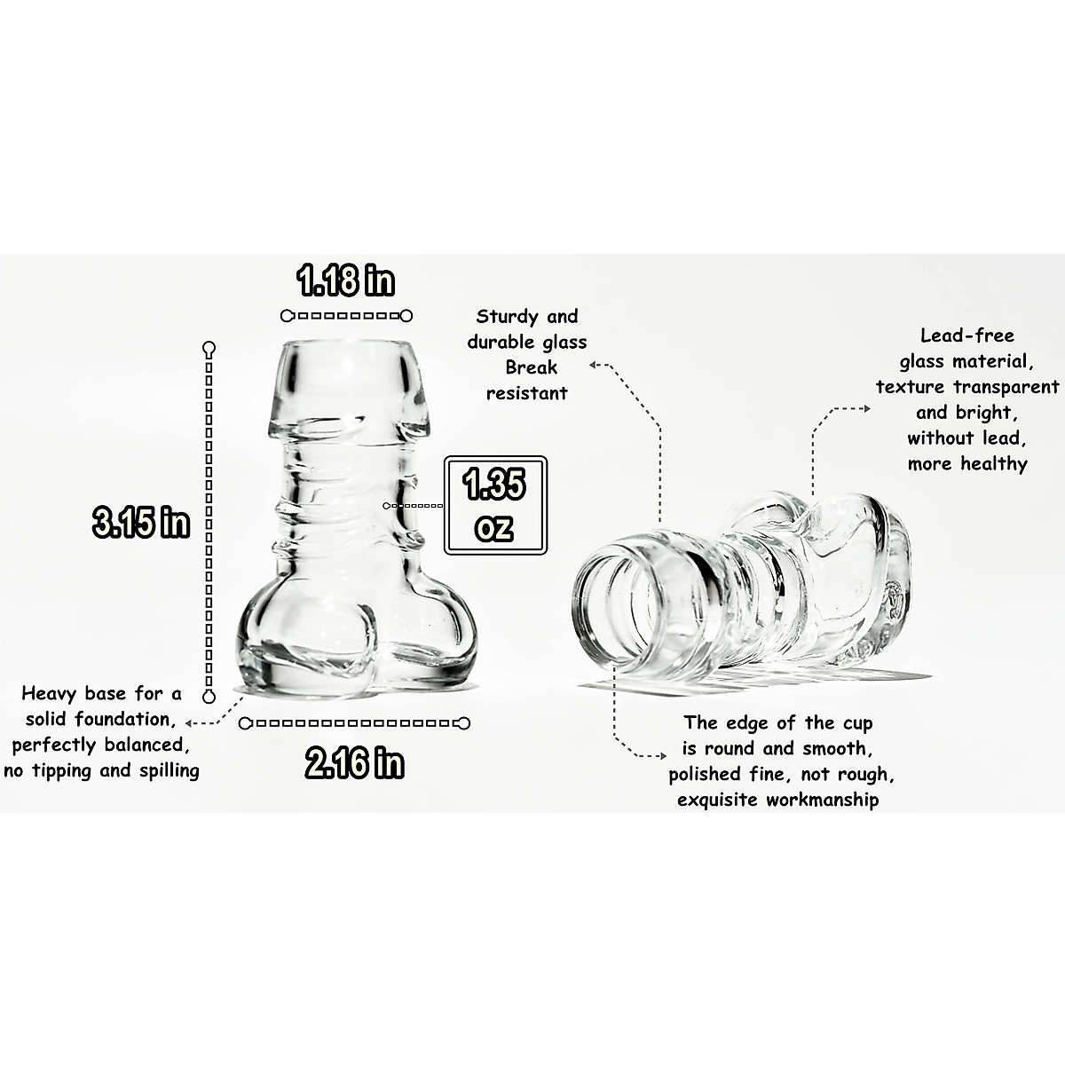 Shot glasses, glasses set 6 pack for whiskey, vodka, tequila, liquor, bachelorette party, funny gifts, 1.35 oz/40 ml -each