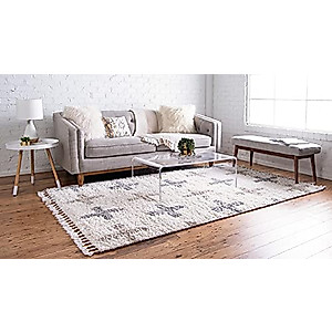 Unique Loom Hygge Shag Collection Modern Moroccan Inspired, Geometric Design, Plush & Cozy Area Rug, 2' 2" x 3' 0", Ivory/Tan