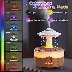Biupky Rain Humidifier Diffuser Water Drip Humidifier with Remote Waterfall Lamp UFO Humidifier Rain Sounds White Noise Humidifier Air Humidifiers for Bedroom Desk