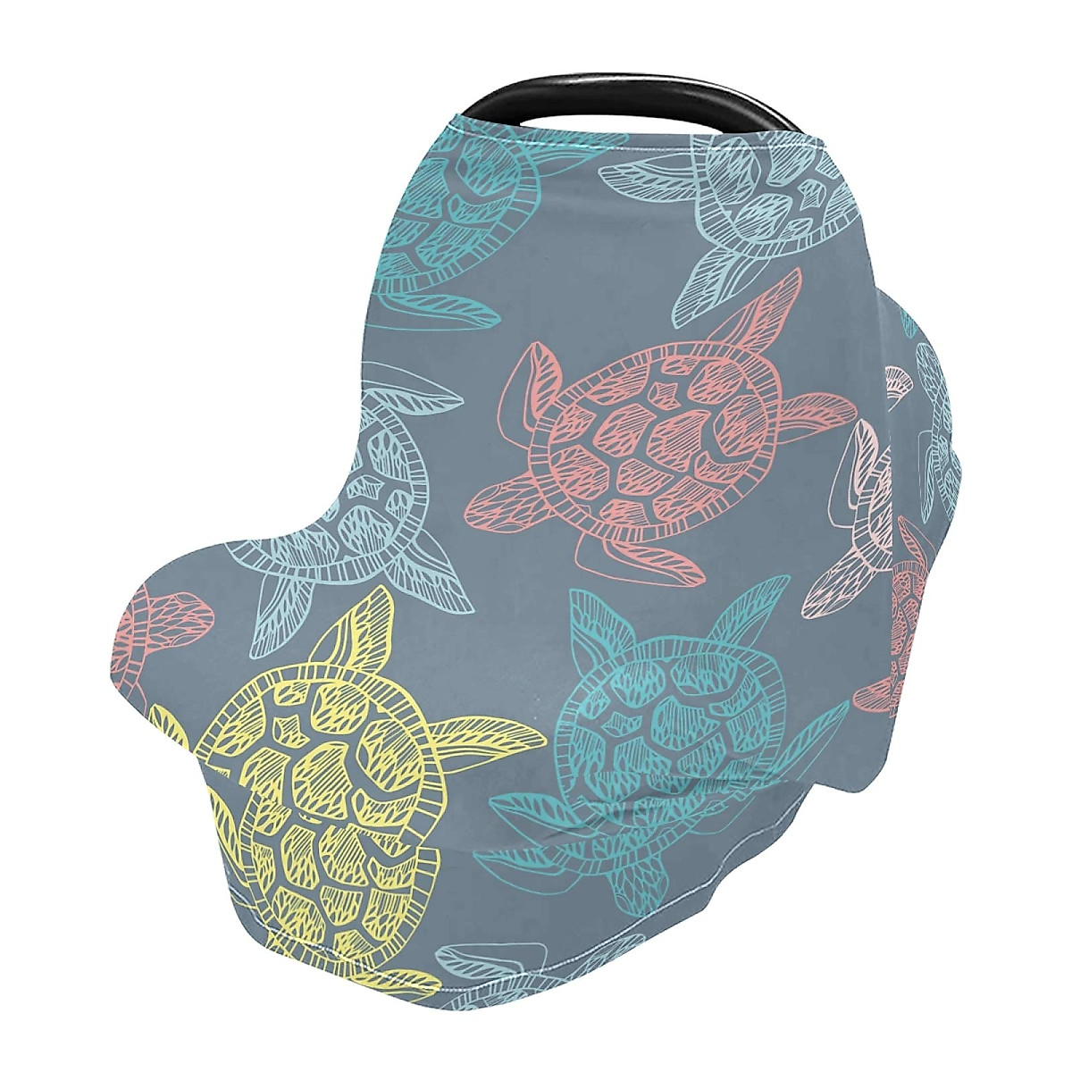 WELLDAY Baby Car Seat Covers Colorful Sea Turtles Stretchy Breastfeeding Scarf Breathable Infant Carseat Canopy Nursing Covers Multi Use for Stroller High Chair Shopping Cart Boys and Girls