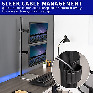 VIVO Extra Tall Vertically Stacked Dual Monitor Desk Mount Stand with 99 cm Stand-up Pole, Fully Adjustable Extended Arms, Fits 2 Screens up to 27 inches, STAND-V012T