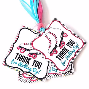 Roller Skating Thank You Favor Tags by Adore By Nat - Girl Kids Children Birthday Sport Party Gift Tags - Set of 12