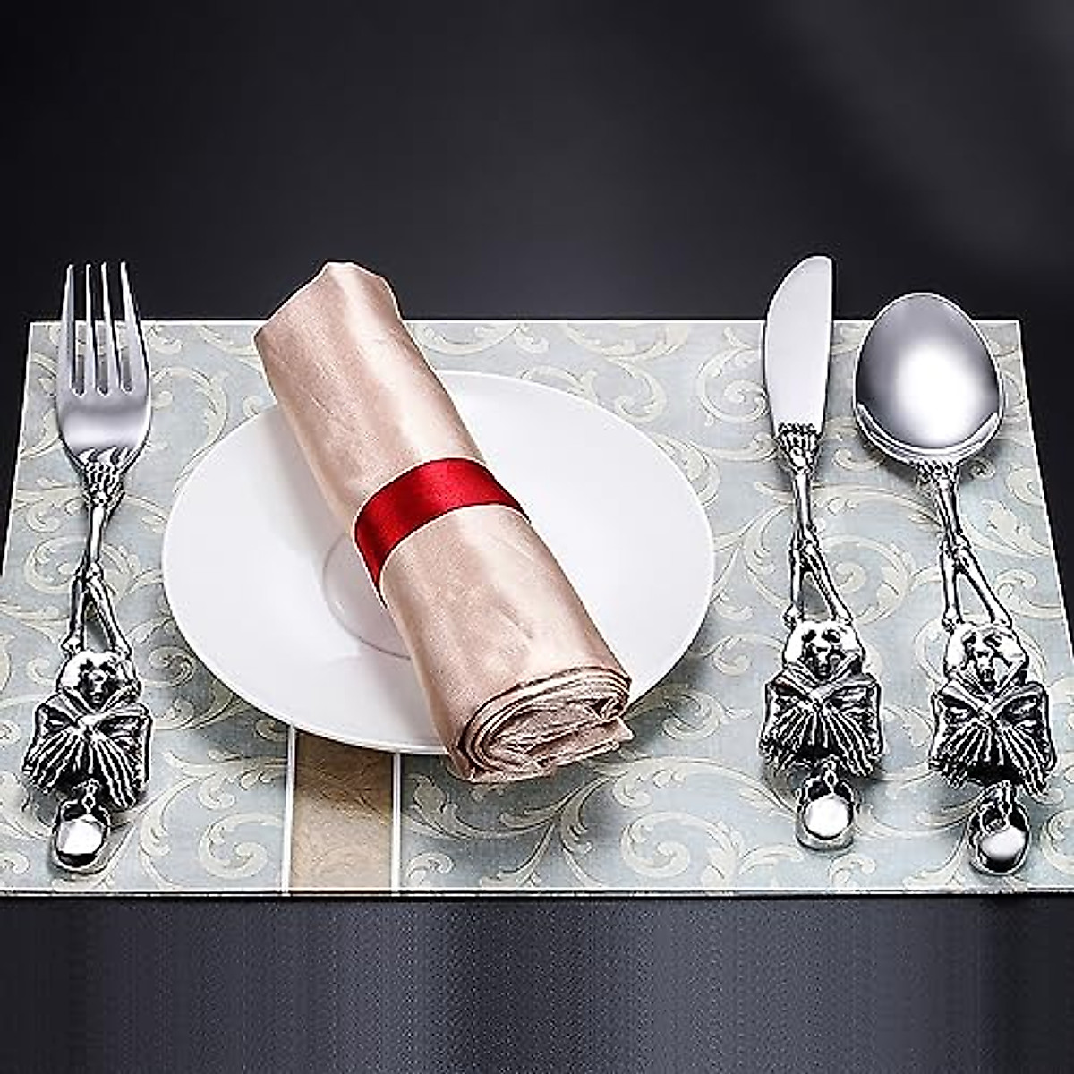 Silverware Set Handmade Skull Skeleton Cutlery Set Premium Stainless Steel Utensils,Including Knife/Fork/Spoon,Cutlery Badass For Halloween Home Kitchen Gift For Gothic Lover