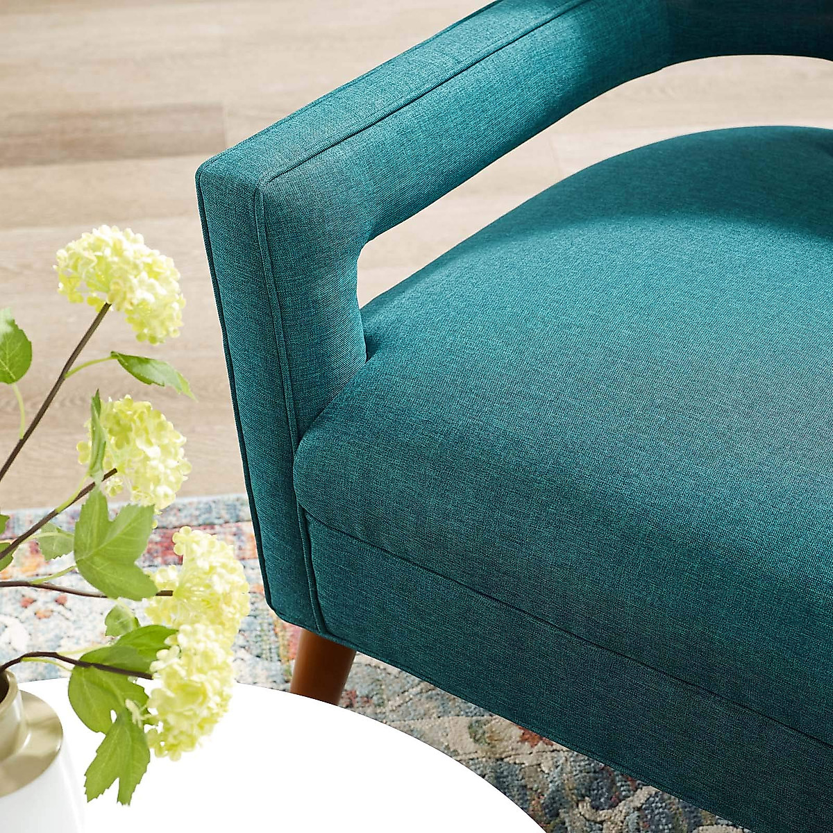 Modway Sheer Upholstered Fabric Mid-Century Modern Accent Lounge Arm Chair in Teal