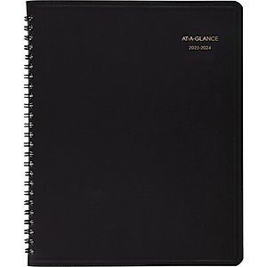 AT-A-GLANCE 2023-2024 Academic Planner, Monthly Appointment Book, 7" x 8-3/4", Medium, Pocket, Flexible Cover, Black (7012705)