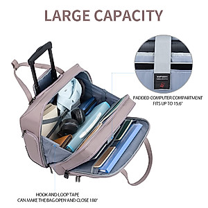 EMPSIGN Rolling Laptop Bag Women with Wheels, Rolling Briefcase for Women Fits Up to 15.6 Inch Laptop Briefcase on Wheels, Water-Repellent Overnight Rolling Computer Bag with RFID Pockets, Grey Pink