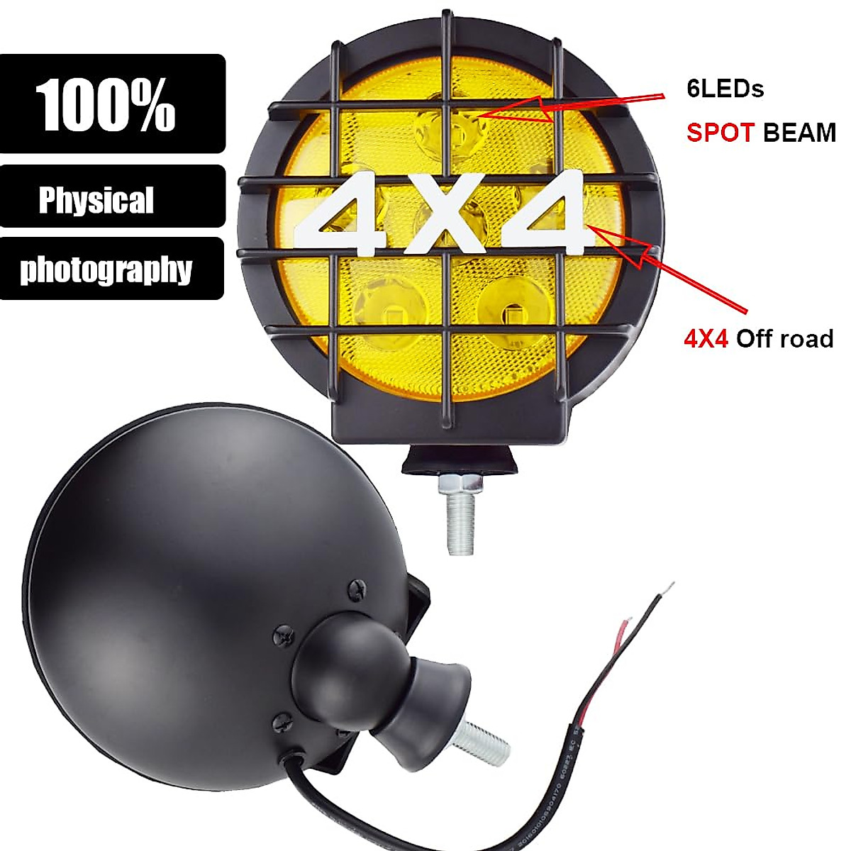 JALN7 LED Spotlight Off Road Amber 4X4 Fog Driving Light 6.3" Spot Yellow Bar Auxiliary work Lamp Round for UTV SUV Boat Jeep Car Truck, 2 years Warranty 2PCS