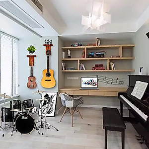 Neboic 2 Pack Guitar Wall Mount, Guitar Hanger with Wood Shelf, Guitar Hook, Guitar Holder for Acoustic Electric Bass Guitar Ukulele Banjo Mandolin