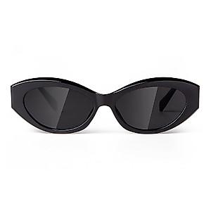SORVINO Retro Oval Sunglasses for Women Men Narrow Skinny Sunnies Black Shades
