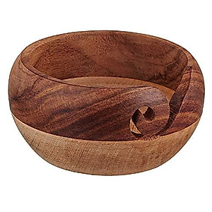 Wooden Yarn Bowl Knitting Bowl Large Crochet Yarn Holder Handmade Crocheting Accessories and Supplies Organizer 7 x 3" (Two Tone)