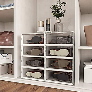 PARANTA 4-Piece Boot Shoe Storage Box, Stackable Clear Plastic Shoe Organizer, With Clear Door For Storing Women Shoes 20.5" x 12.5" x 5.5"