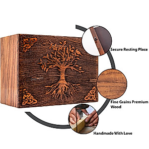 Displayex India Handmade Engraved Tree of Life Cremation Urns for Human Ashes Adult Male Female - Urn for Ashes for Women, Dog Cat Pet Memorial Urn, Wooden Decorative Urns (Medium - 140 Cu.in)