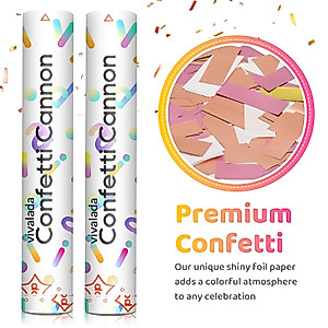 Vivalada 6 Pack Confetti Cannon - Pink, Rose Gold and White Foil Confetti Party Poppers, 12 Inch Confetti Poppers for Graduation, Birthdays Party, Weddings, Christmas New Year Eve Party Supplies