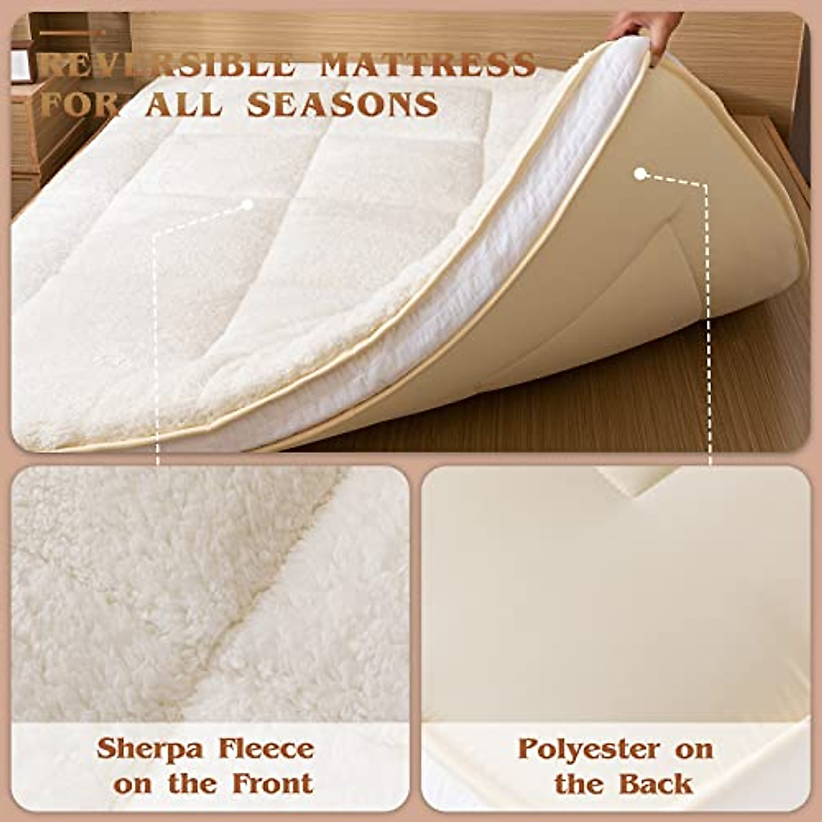 MAXYOYO Japanese Bed Futon Mattress Full Size, Floor Futon Bed Foldable Mattress for Floor Double Mattress Roll Up Guest Bed Mattress, Upgraded Ultra Soft Fluffy Full Beige Mattress