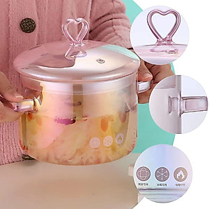 HANABASS Glass Saucepan with Cover Clear Cooking Pot Stovetop Stew Lid Handmade Casserole Double-Handle Cookware for Pasta Noodle Soup Milk Pink 20x15cm (T499B0RGY1RI28W15C10O)