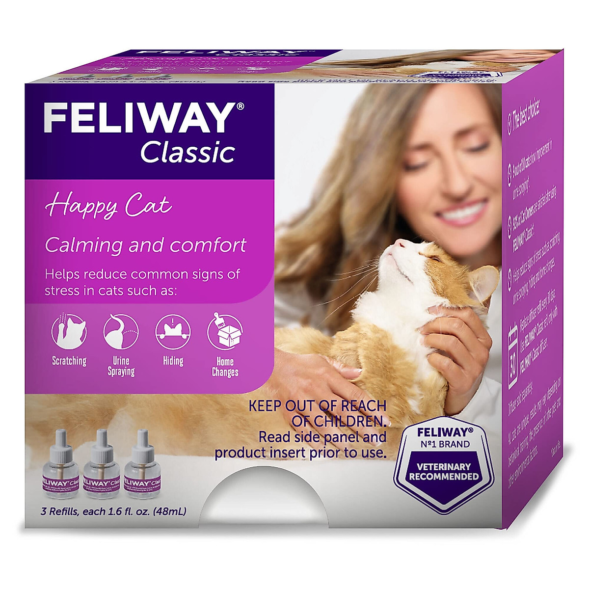FELIWAY Classic Cat Calming Pheromone, 30 Day Refill - 3 Pack,Purple