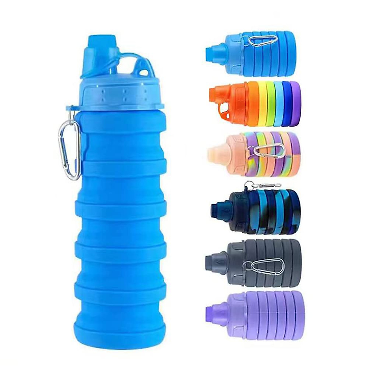 konlongzan Collapsible Water Bottle Travel Water Bottle Portable Hiking Water Bottle with Leak proof Twist Cap 500ML Reusable BPA Free Silicone Water Bottles (Style1, Blue)