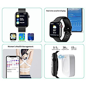 Smart Watch for Men Women Make Answer Call/Voice Control, IP67 Waterproof Android Smartwatches with Text Call /28 Sports Heart Rate Blood Pressure SpO2 Sleep Monitor Step Counter Black
