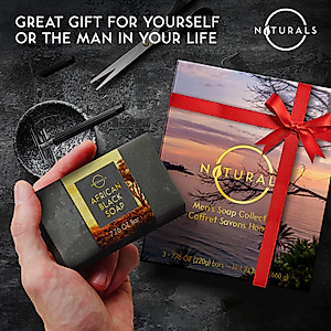 O Naturals Bar Soap for Men - 3-Pcs Mens Soap Bar - Natural Soap - Mens Soap - Body Men Soap Bars - Natural Soap for Men - Organic Men's Soap Bars - Exfoliating Bar Soap - African Black,Cedarwood,Mint