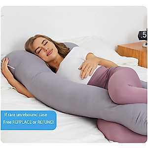 ZZZhen Pregnancy Pillow for Sleeping, U Shaped Maternity Pillow - 56 Inch with Grey Microfiber Removable Cover, Multi- Use and Support Back, HIPS, Legs, Belly for Pregnant Women Sleeping
