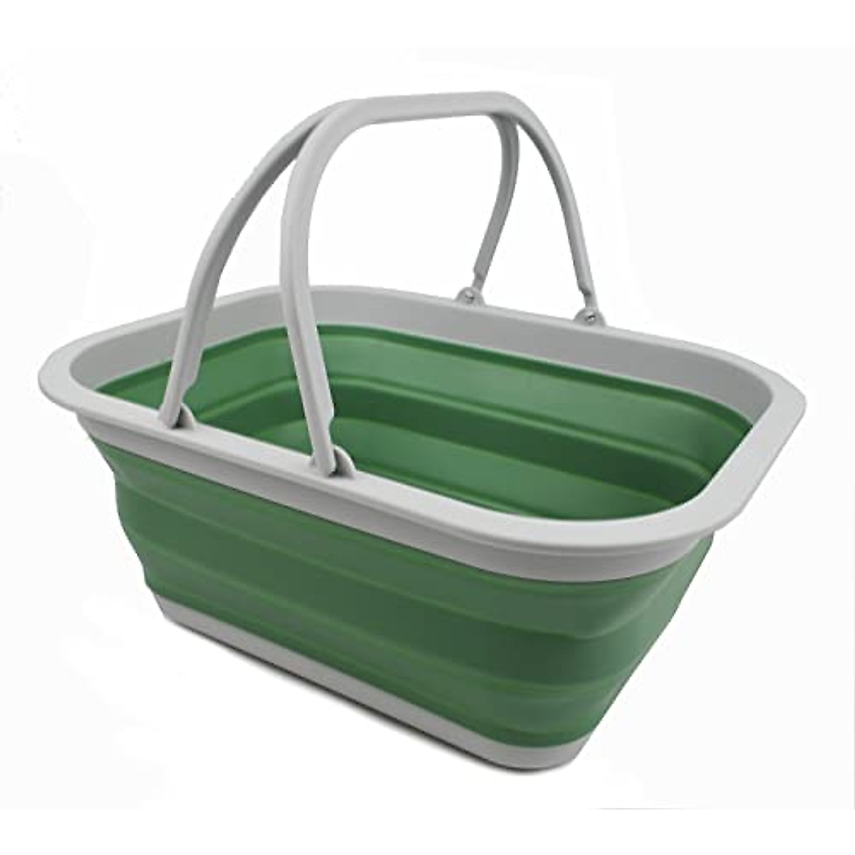 SAMMART 15L (4 Gallon) Collapsible Basket with Handle - Portable Outdoor Picnic Basket/Crater - Foldable Shopping Bag - Space Saving Storage Container (Grey/Dark Sea Green, 1)