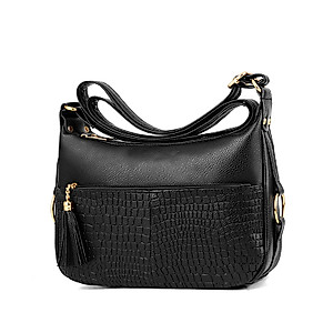 NOTAG Women's Crossbody Bags Leather Shoulder Purse with Tassel Lightweight Travel Messenger Bags (Black)