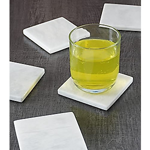 Coaster Set of 6 White Handmade Marble 3.5 Inch Bar Drink Cup Pad, Coffee Mug Square Coasters Set for Kitchen - Ideal Pot Drinks Tea Absorbent Coaster Plates