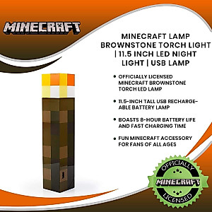 Minecraft Brownstone Torch Lamp | 11.5 Inch LED Night Light | USB Charging Port (USB cable not included)
